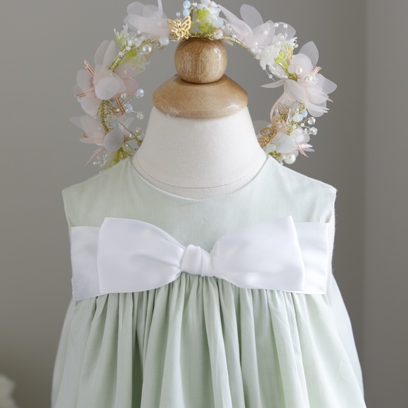 Boutique Chabré | Dresses | Girls Green Dress Aline Satin Bow Boutique ...
